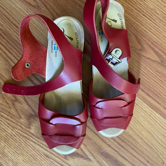 Lotta From Stockholm | Shoes | Red Wooden Peep Toe Clogs | Poshmark